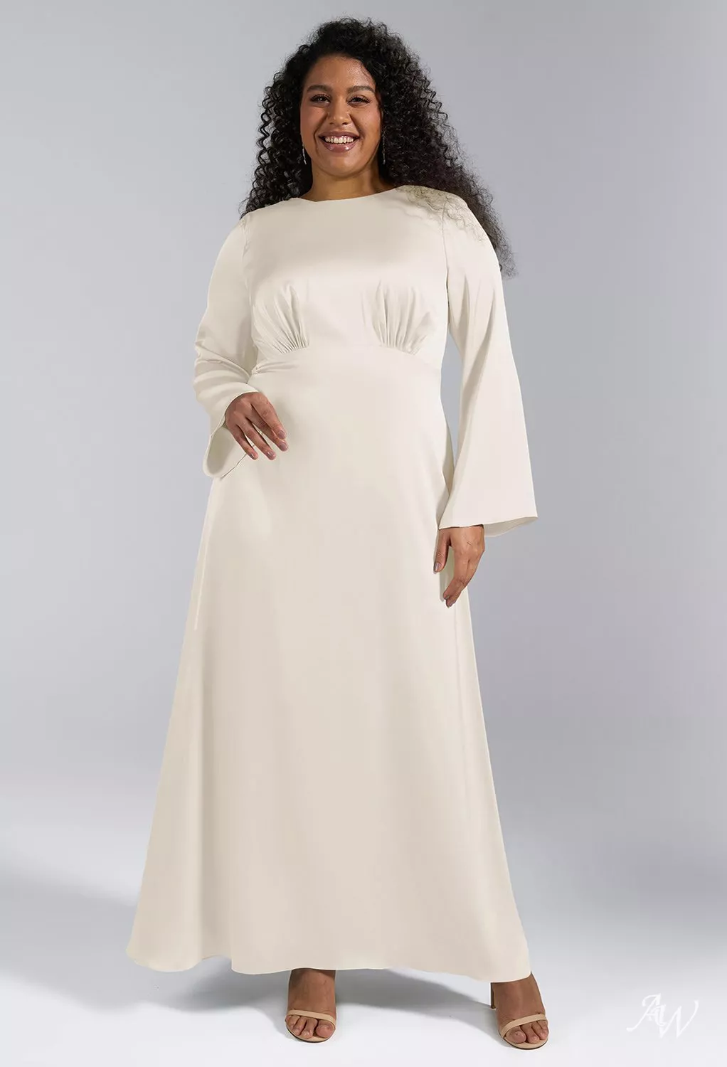 AW Ginevra Dress, Ivory Crystal Satin Satin Charmeuse Ankle Length Bateau Neckline Bridesmaid ...